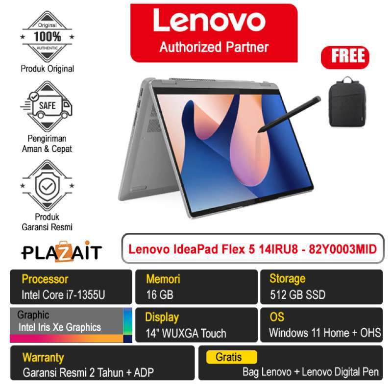 Jual Lenovo Ideapad Flex 5 14iru8 82y0003mid Intel Core I7 1355u 16gb 512gb Ssd Intel Iris Xe