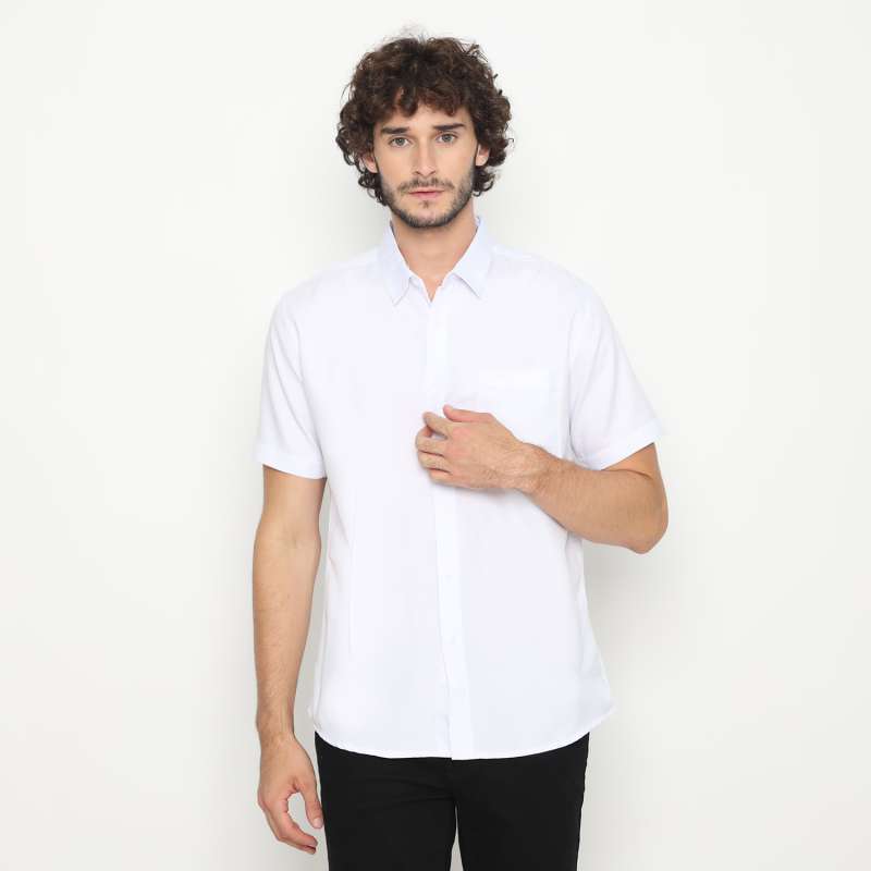 Promo Police Kemeja Polos Basic Cotton Soft White Regular Fit Pria ...