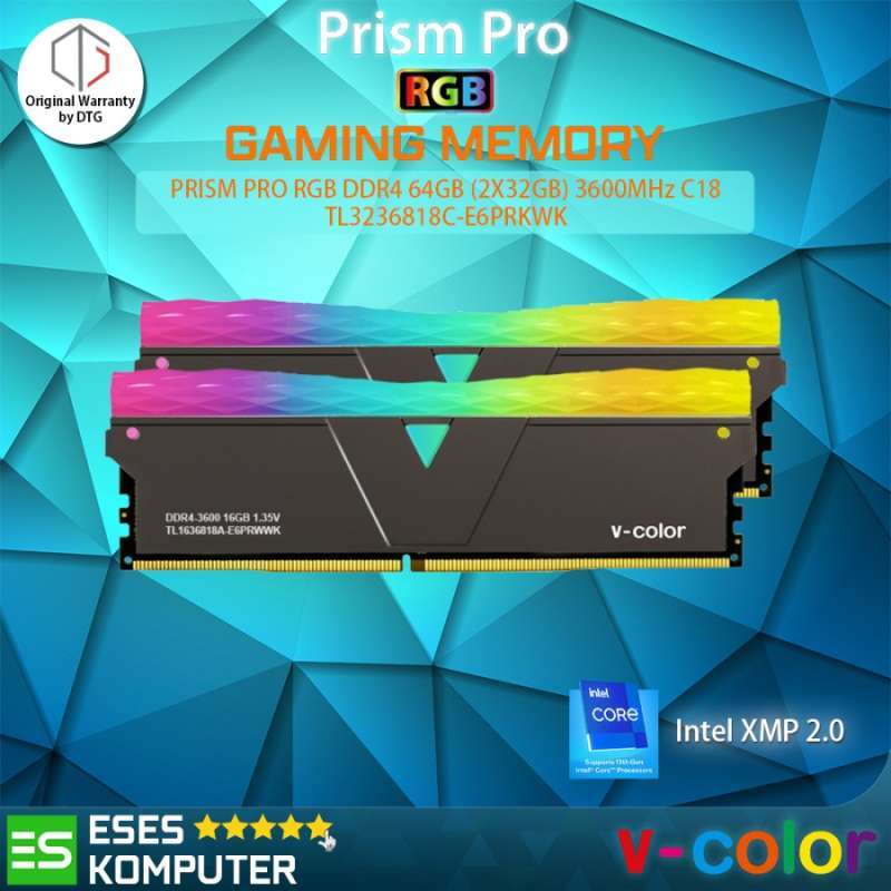 Jual Ram V-color Ddr4 Prism Pro Rgb 64gb (2x32gb) 3600mhz Cl18 Black Di ...