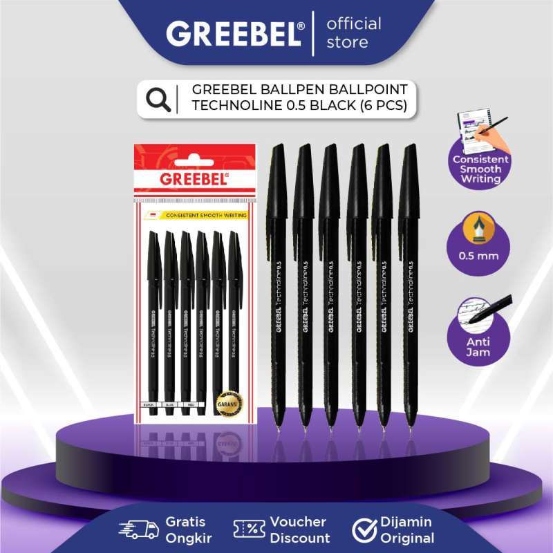 Promo Greebel Pulpen Technoline 0.5 Black (6 Pcs/set)/pen/pulpen ...