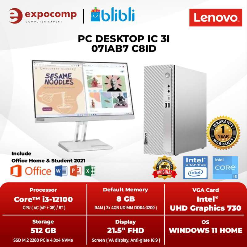 Jual Lenovo Pc Desktop Ic 3i 07iab7 C7id Core I3-12100 8gb 512gb W11 ...