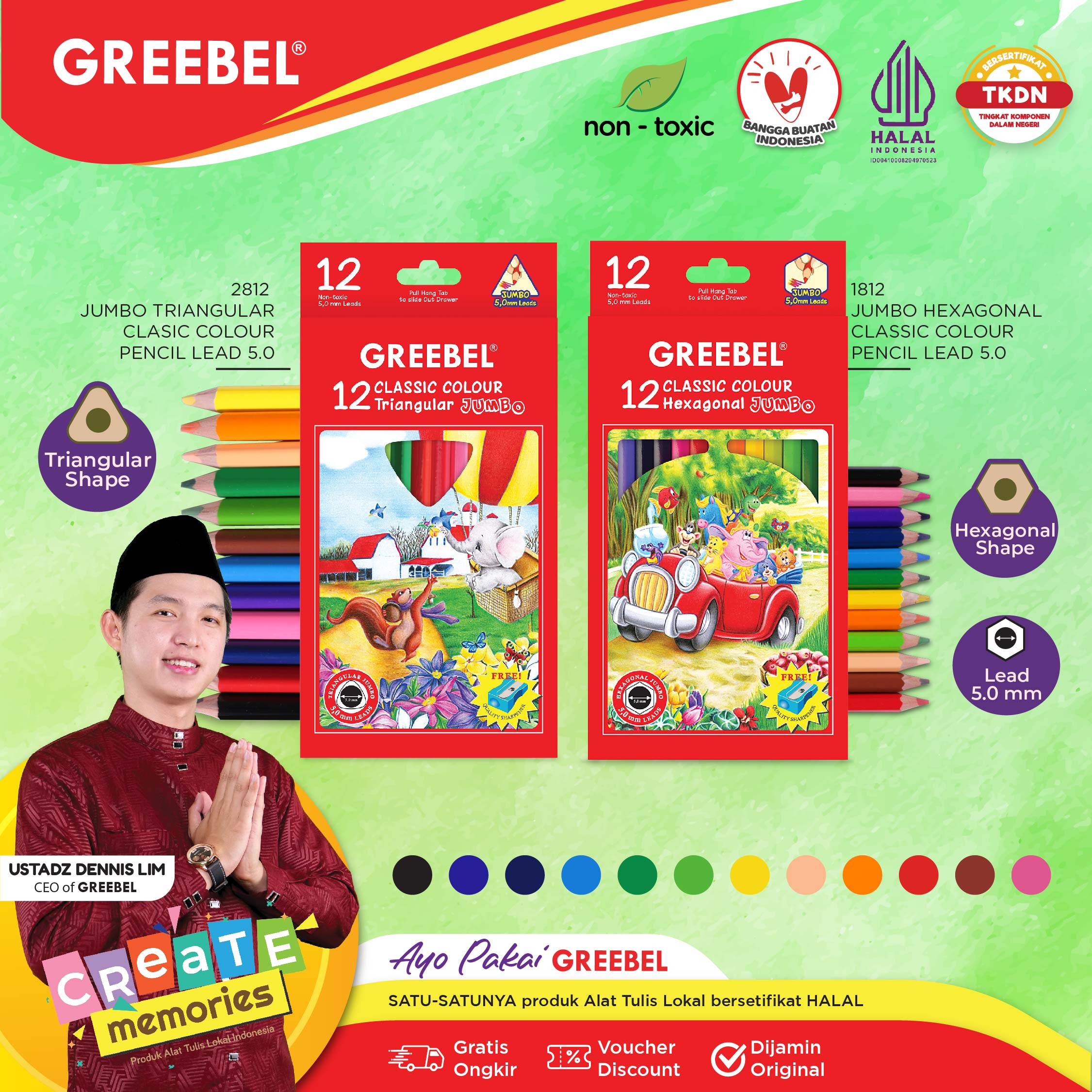 Promo Greebel Pensil Warna Jumbo Triangular & Hexagonal /coloring/color ...
