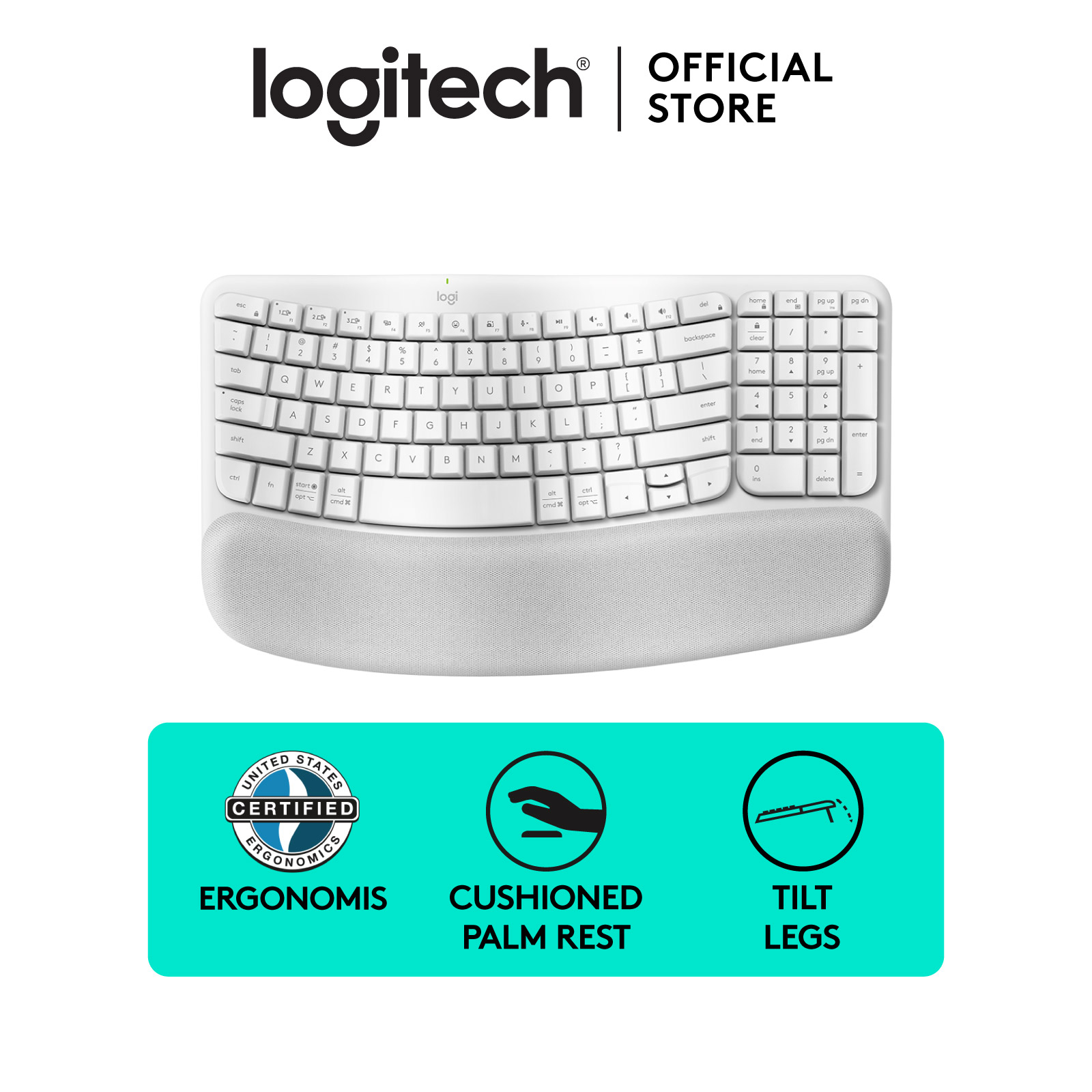 Promo Logitech Wave Keys Keyboard Ergonomis Wireless, Bluetooth Dan ...