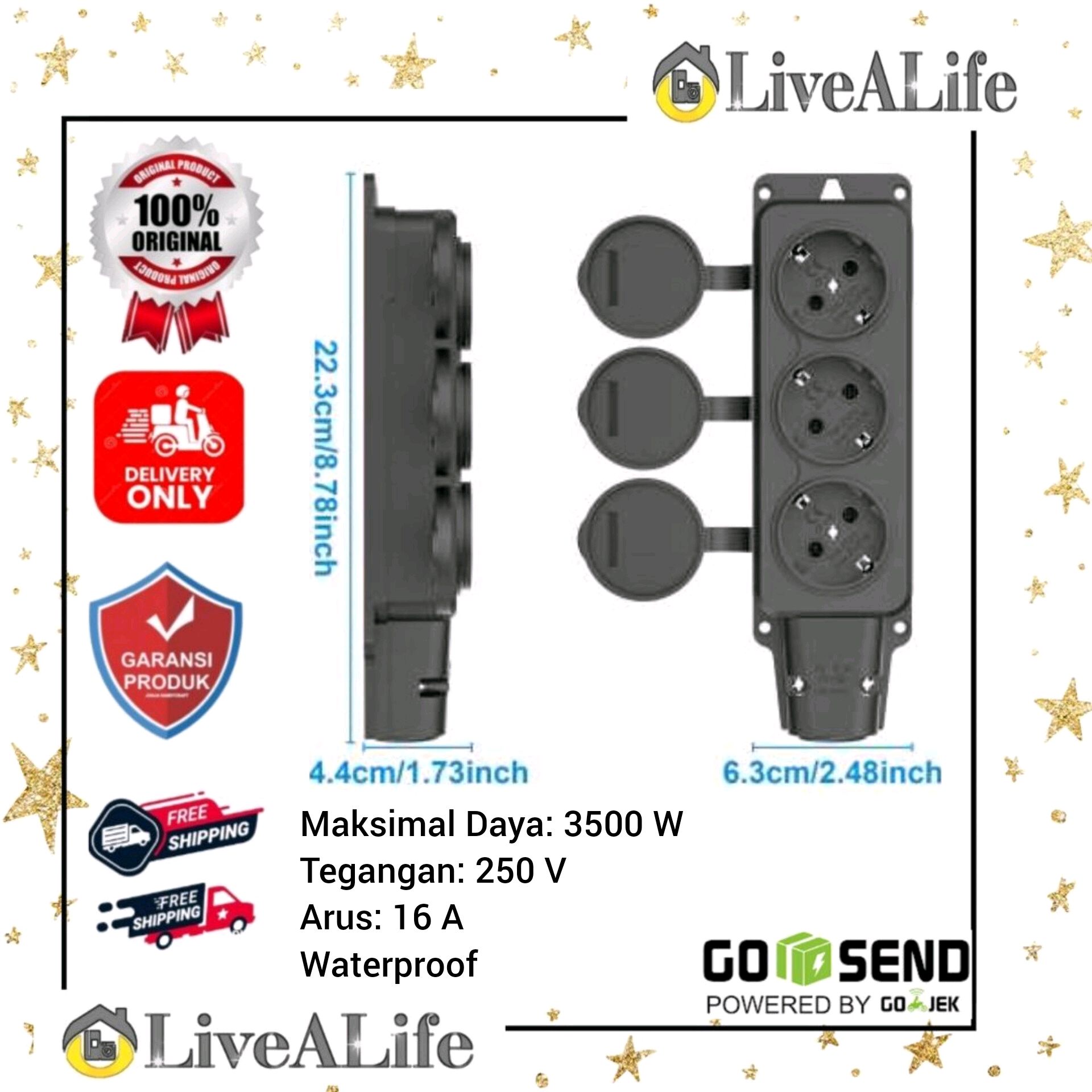 Jual Steker Listrik 3 Lubang Waterproof Socket Extension 3500W 16A 250V ...