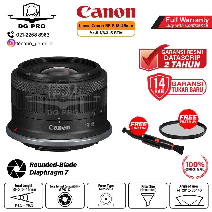 Promo Canon RF-S 18-45mm f4.5-6.3 IS STM Lensa for EOS R EOS RP Diskon 2% di Seller DG PRO ...