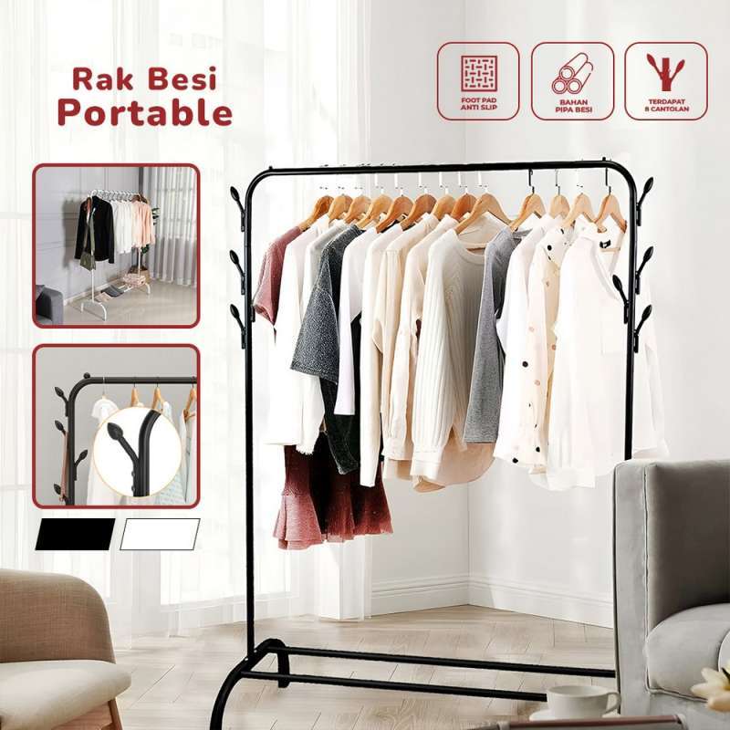 Promo OEM SK-C980 Stand Hanger Gantungan Baju Rak Besi Portable ...