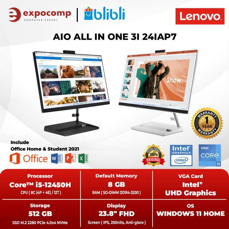 Jual Lenovo Aio All In One 3i 24iap7 Core I5-12450h 8gb 512gb W11+ohs ...