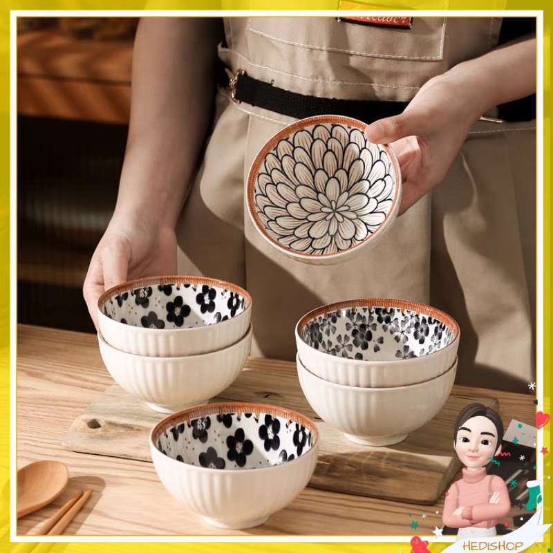 Jual Bowl Mangkuk Mangkok Keramik Piring Makan Jepang motif bunga ...
