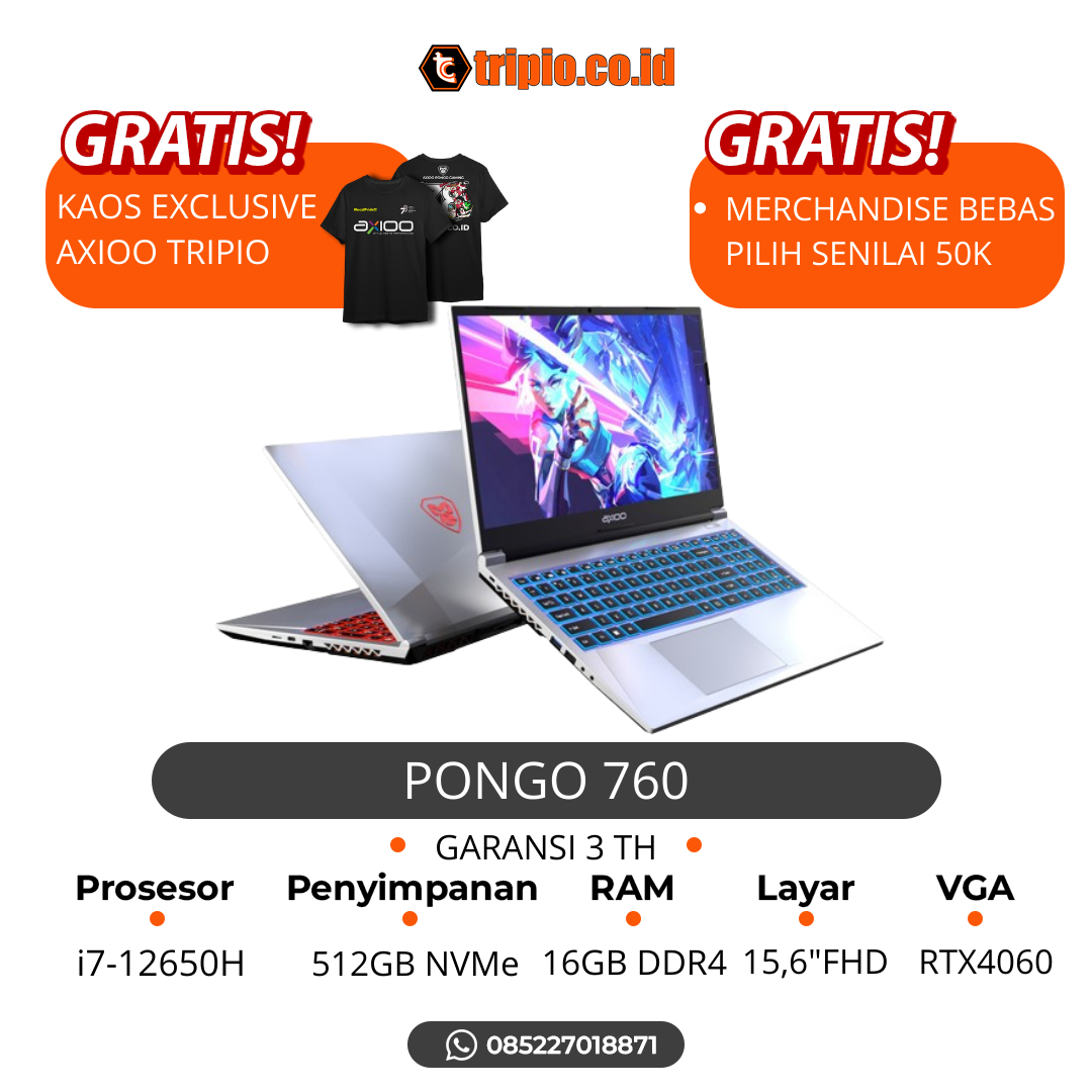Jual AXIOO PONGO 760 I7.12650H 16GB 512GB RTX4060 15,6 WIN11 di Seller ...