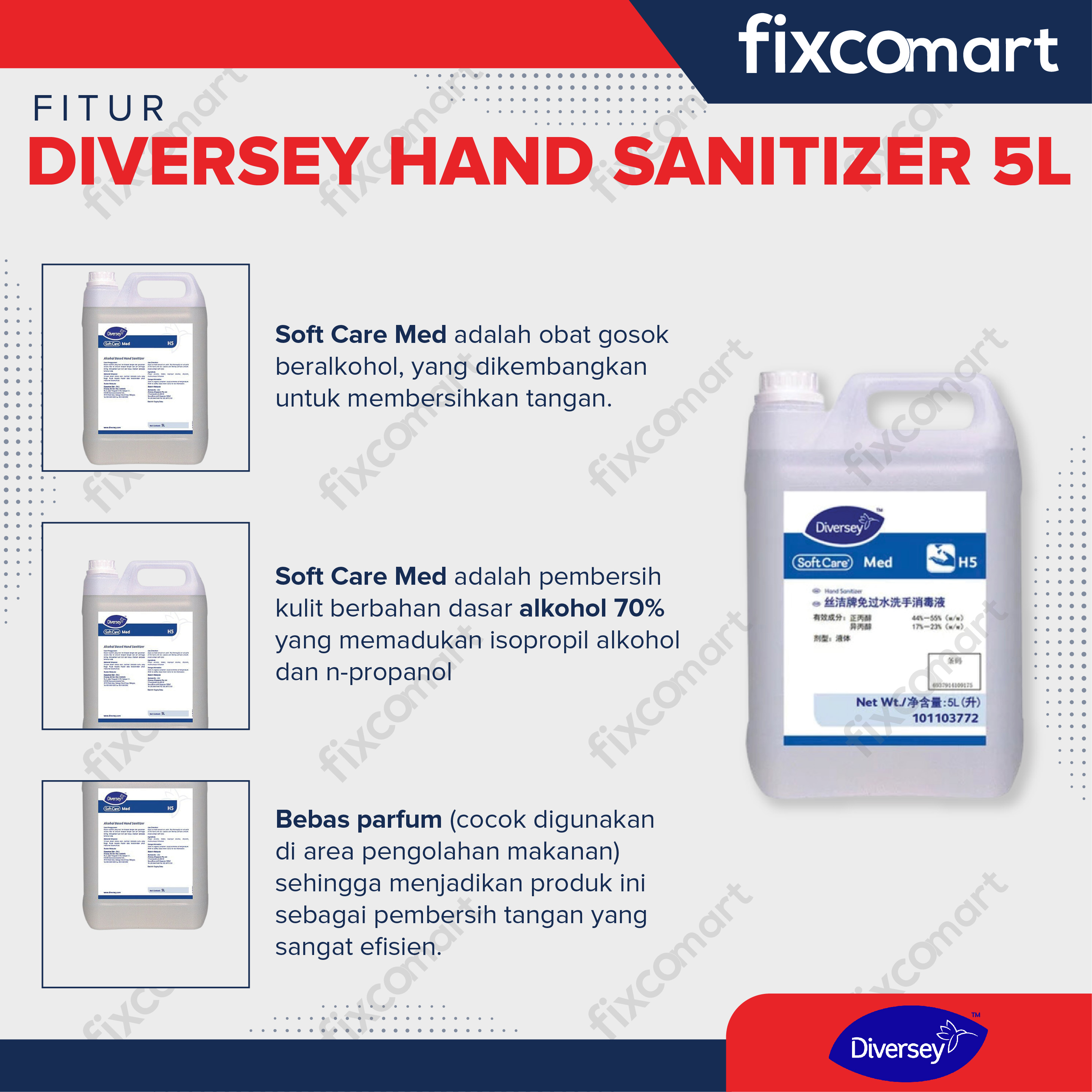 Promo Diversey Softcare Med H5 Premium Hand Sanitizer Disinfectant 5l 5 ...