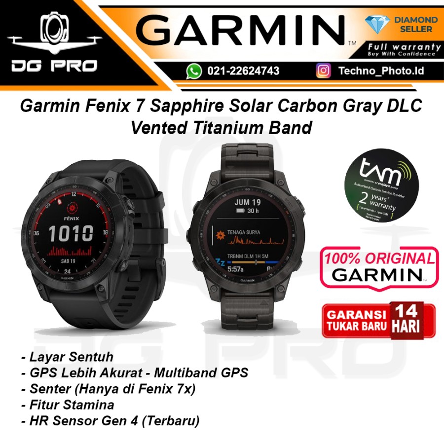 Jual Garmin Fenix 7 Sapphire Solar Carbon Gray Dlc Vented Titanium Band ...