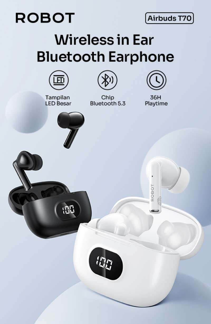 Promo Airbuds Tws Robot T70 Headset Bluetooth Earbuds Wireless Led ...