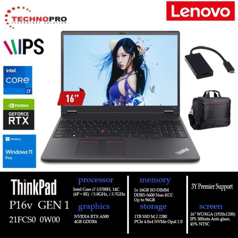 Promo Lenovo Thinkpad P16v Gen 1 0w00 || Intel Core I7-13700h Rtx A500 ...