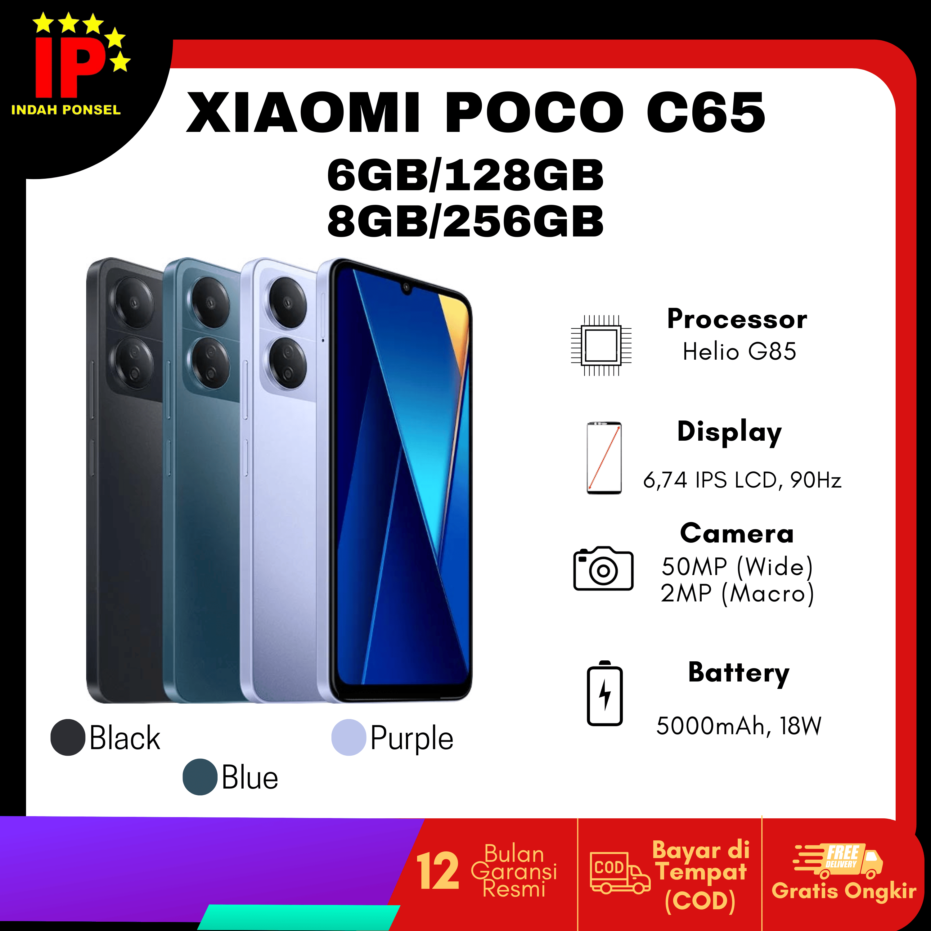 Jual XIAOMI POCO C65 RAM 6GB/128GB & 8GB/256GB GARANSI RESMI NASIONAL - 6GB/128GB Blue di Seller ...