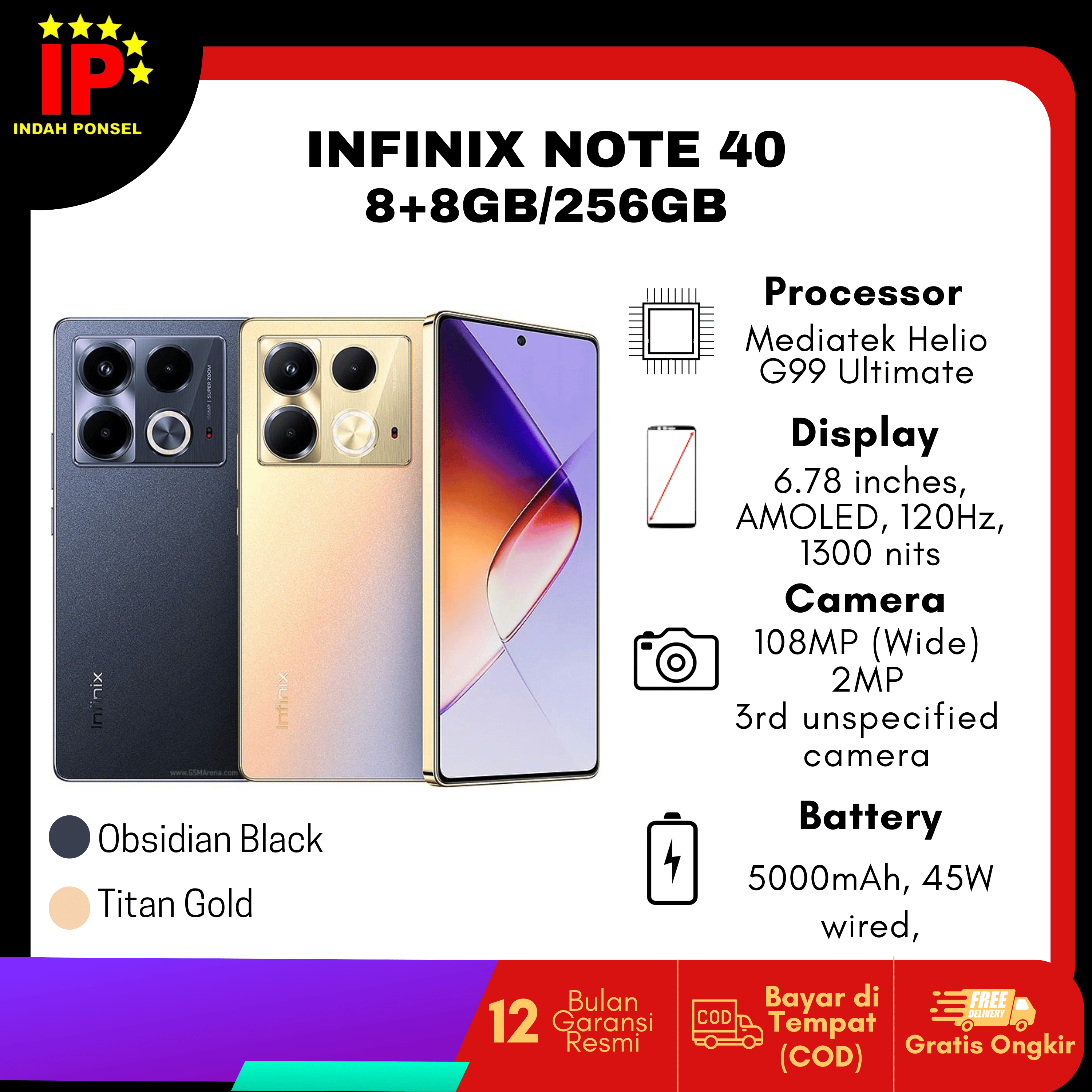 Jual Infinix Note 40 Ram 8+8/256 Gb Garansi Resmi Nasional Di Seller Indahponseltamora Official ...
