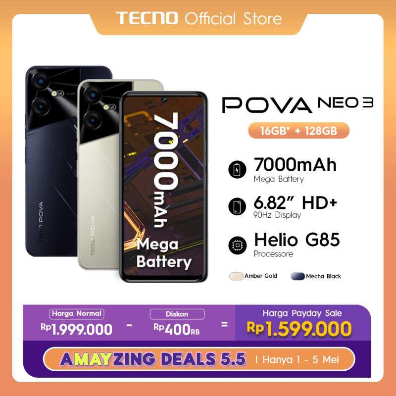 Jual Tecno Pova Neo 3 - 8+8gb*+128gb, 7000mah+18w Flash Charging, Helio ...