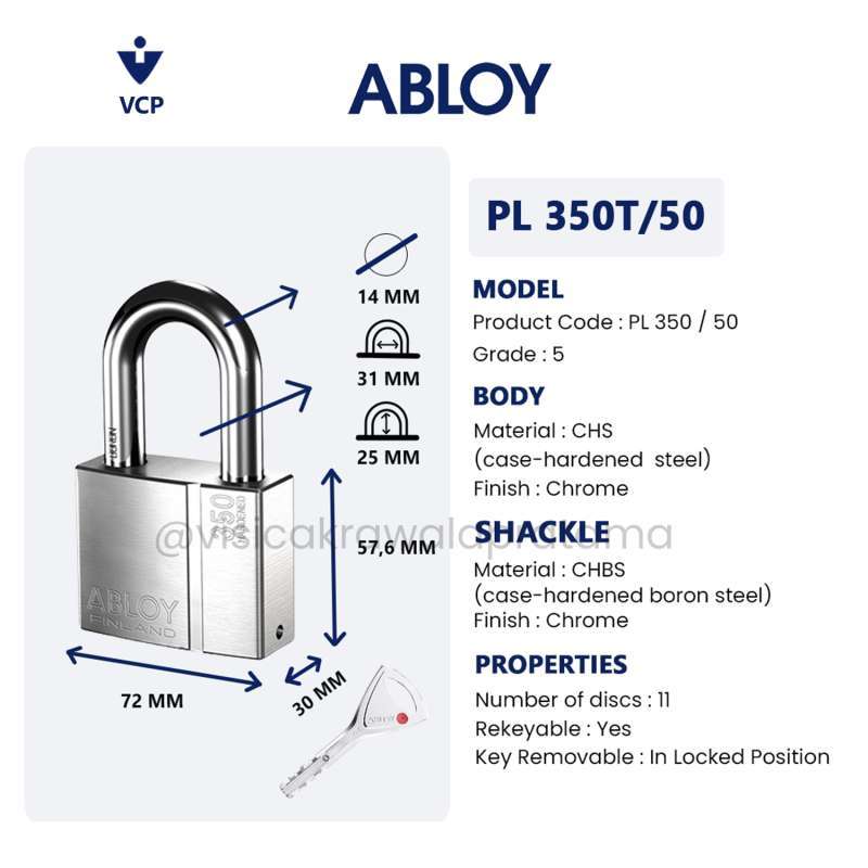Jual Padlock(gembok) Abloy Pl350t/50 With Profile Protec2 Key Di Seller Visi Cakrawala Pratama ...