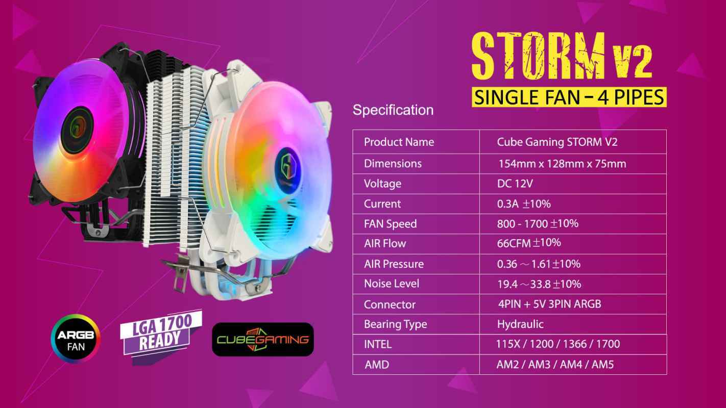 Jual CPU COOLER CUBE GAMING STORM V2 SINGLE FAN ARGB - BLACK di Seller ...