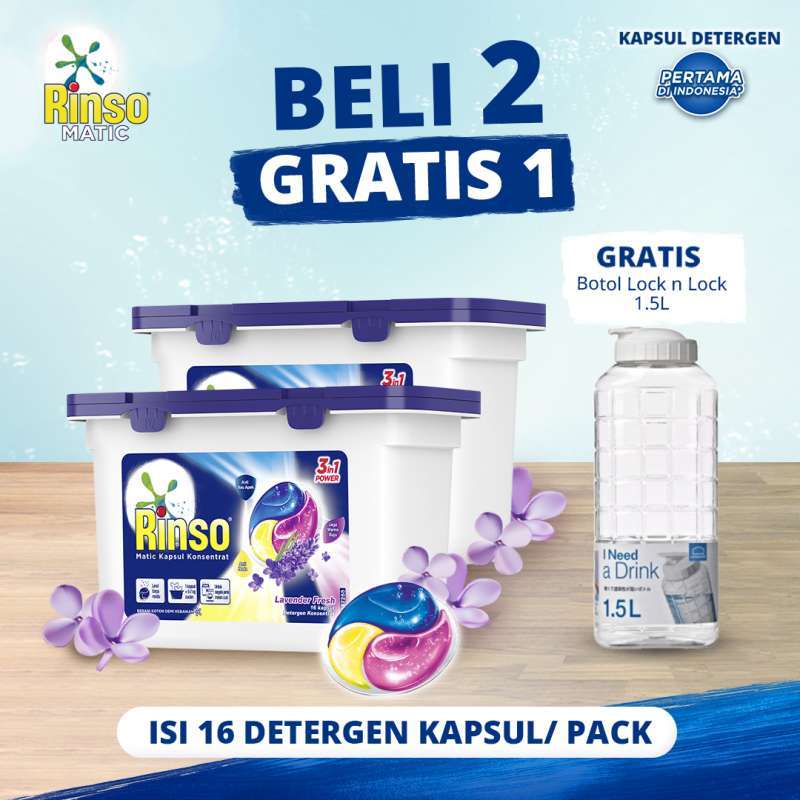Promo Buy 2 - Rinso Matic Kapsul Konsentrat Lavender Fresh [16 Capsules ...