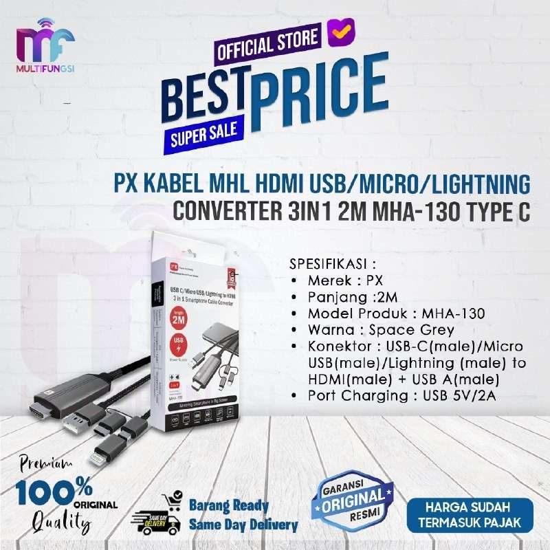 Jual Px Kabel Mhl Hdmi Usb Micro Lightning Converter 3in1 2m Mha-130 Type C Di Seller ...