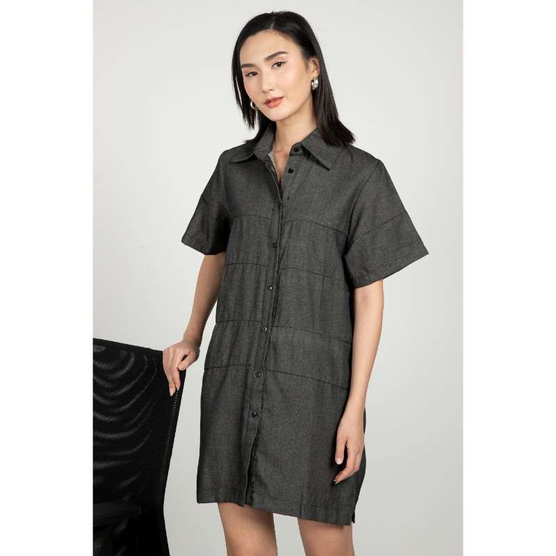 Jual 9 To 12 - Olivia Denim Look Mini Dress Lengan Pendek Wanita Casual ...