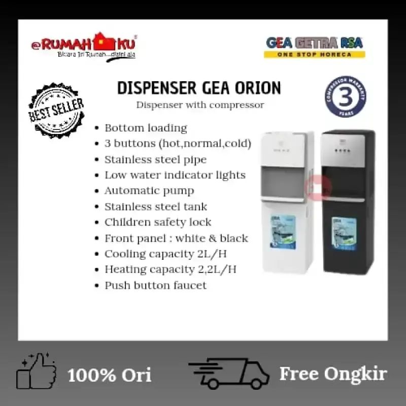 Jual Gea Water Dispenser Orion Black/white (dispenser With Compressor ...
