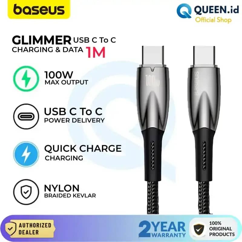 Jual Baseus Glimmer Kabel Data Charger USB Type C To C 5a 100w 1m Pd Qc ...