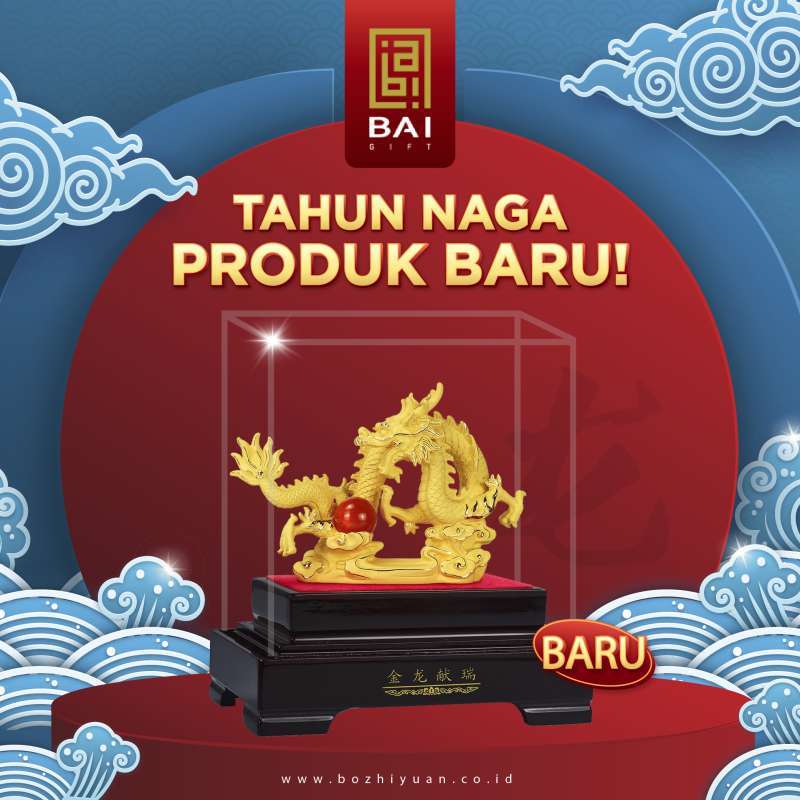 Jual Hadiah Tahun Baru Imlek 2024 Pajangan Patung Shio Naga Emas 24k ...