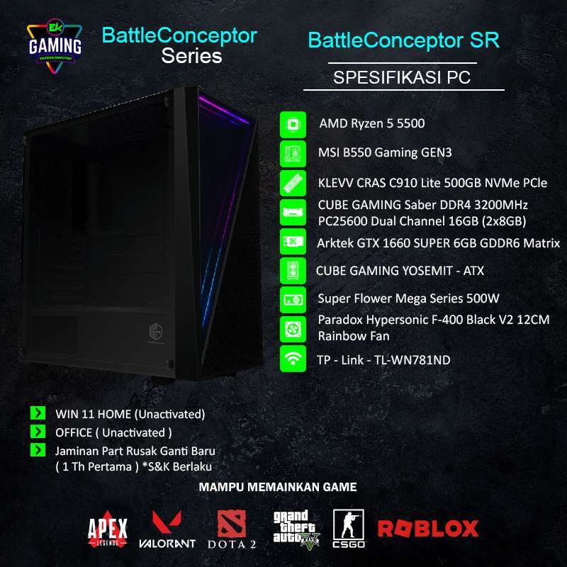 Promo Pc Rakitan Ek Gaming Battleconceptor Sr - Ryzen 5 Gtx 1660 Super - Enterkomputer Diskon 15 ...