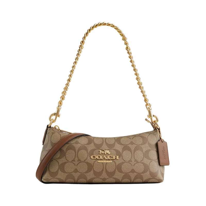Promo Coach Charlotte Shoulder Chain Signature Khaki Saddle Diskon 30% ...