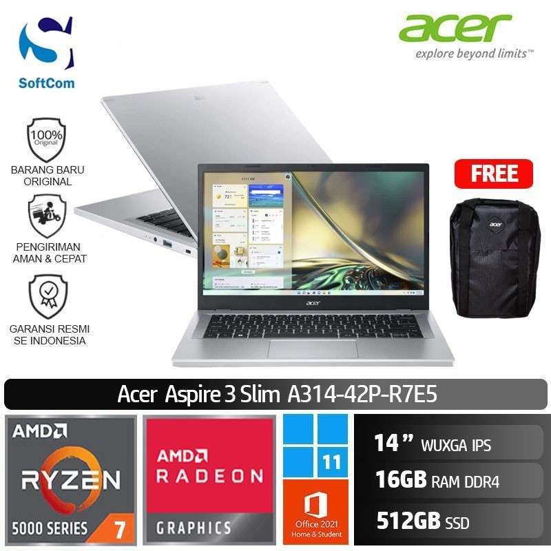 Jual Acer Aspire 3 Slim A314 42p R7e5 Notebook [ryzen 7-5700u/16gb ...