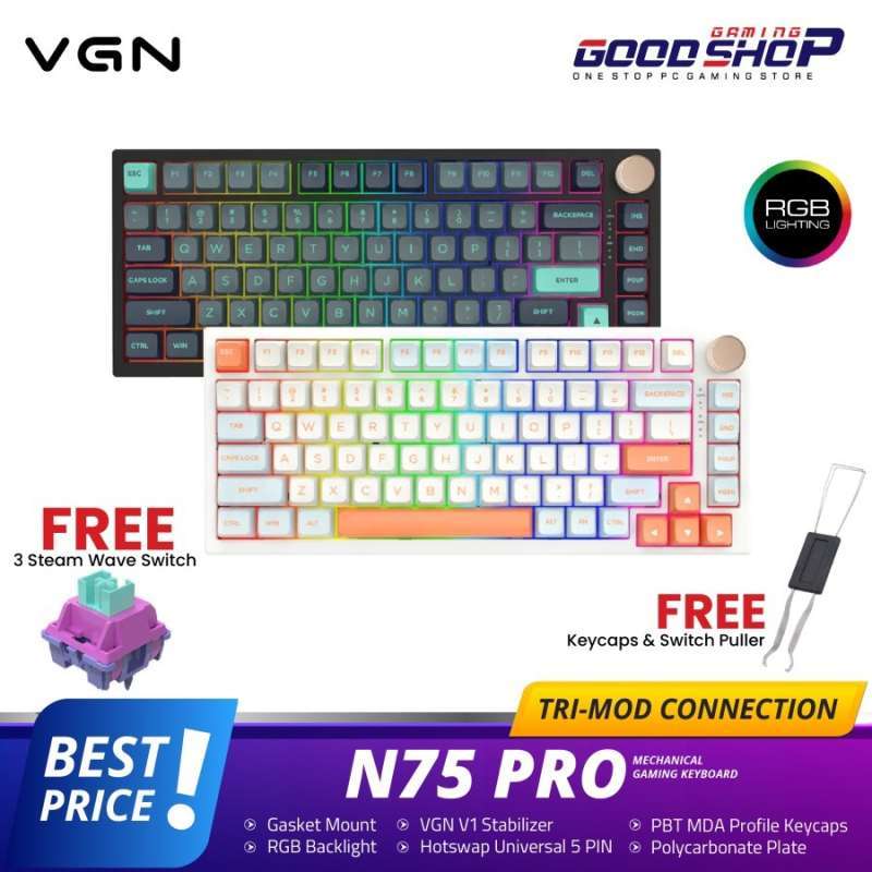 Promo VGN N75 Pro Gasket Tri-Mod Connection RGB Mechanical Keyboard ...