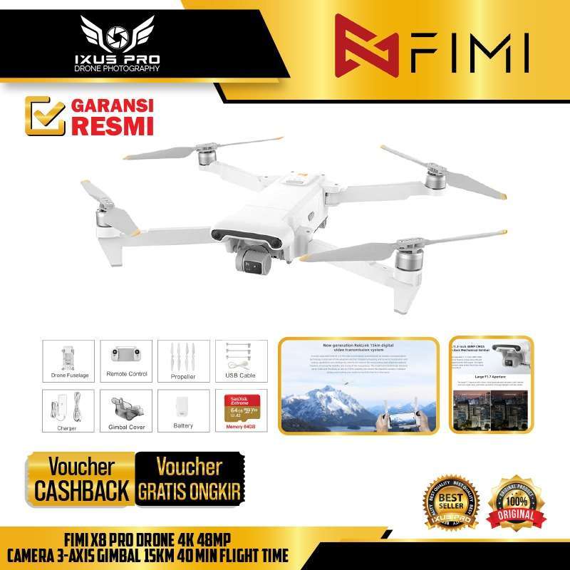 Jual Fimi X8 Pro Drone 4k 48mp Camera 3-axis Gimbal 15km 40 Min Flight ...