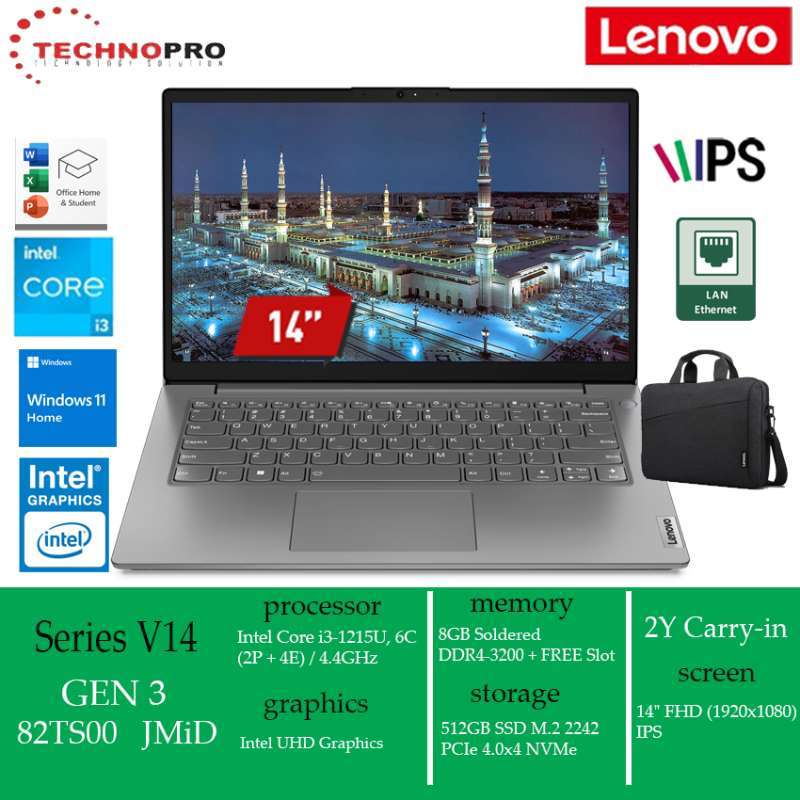 Promo Lenovo V14 G3 Iap Jmid || Intel Core I3-1215u Intel Uhd 8gb 512gb Ssd Windows 11 Ohs 2021 ...