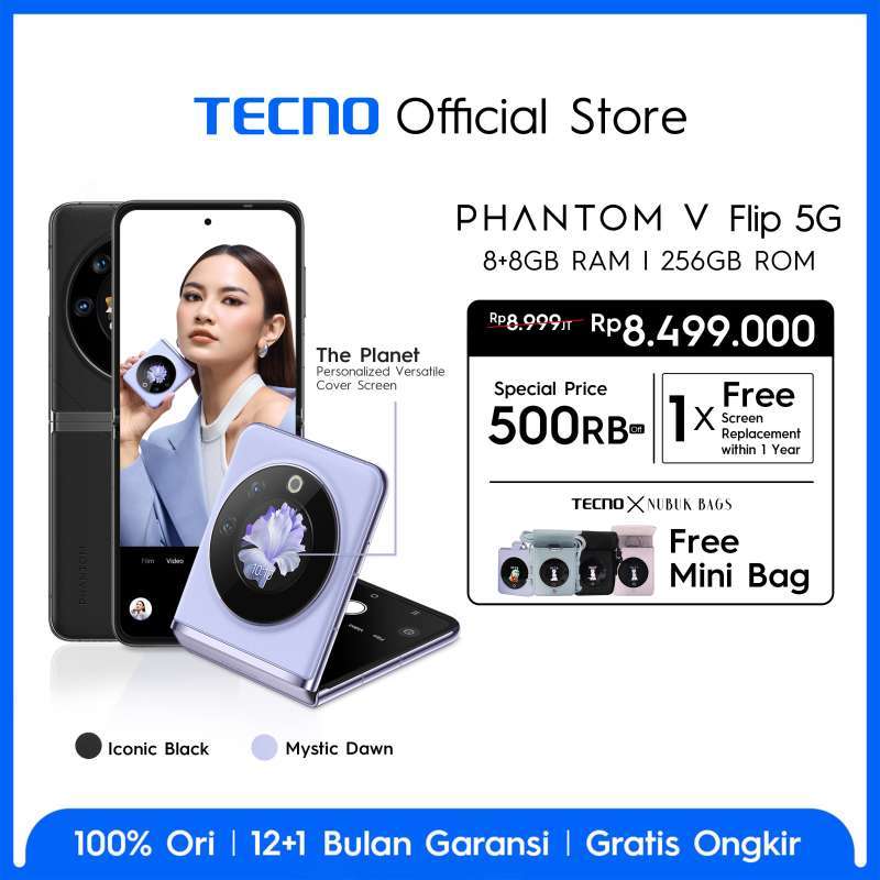 Promo [FREE MINI BAG] TECNO PHANTOM V Flip 5G - 8+8GB*+256GB, 64MP ...