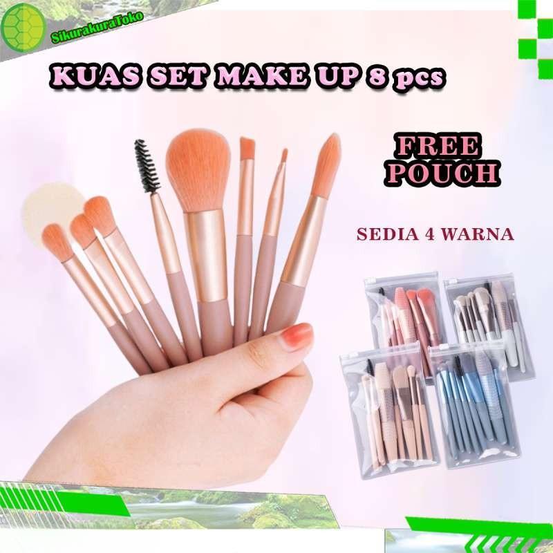 Jual Kuas Set Make Up 8 Pcs Free Pouch Set Mini Travel Make Up Brush ...