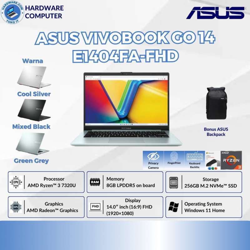 Jual Asus Vivobook Go 14 E1404fa-fhd/amd Ryzen 3-7320u/8gb/256gb Ssd/14 ...