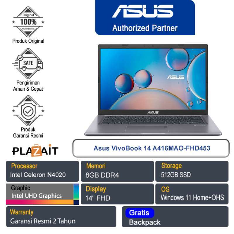 Jual Asus Vivobook 14 A416mao-fhd453/intel N4020/8gb/512gb Ssd/intel ...