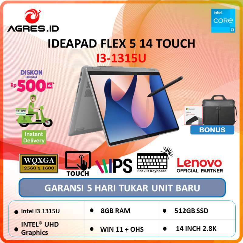 Promo LENOVO IDEAPAD FLEX 5 14 TOUCH I3 1315 8GB 512GB W11 OHS 14WUXGA IPS BLIT PEN 2IN1 2Y
