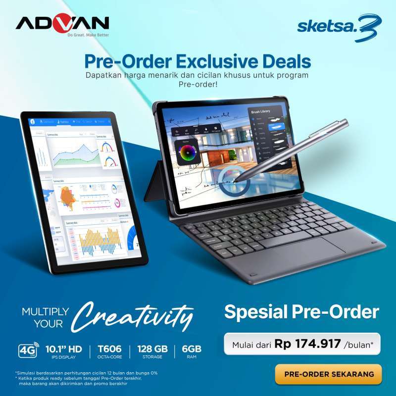 Promo Advan Tab Sketsa 3 10.1” HD IPS 128GB+RAM 6GB Tiger T606 Android ...