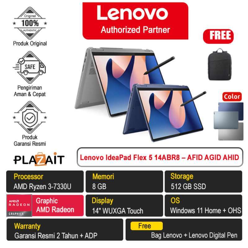 Jual Laptop Lenovo IdeaPad Flex 5 14ABR8 AFID AGID AHID AMD Ryzen 3 7330U 8GB 512GB SSD AMD