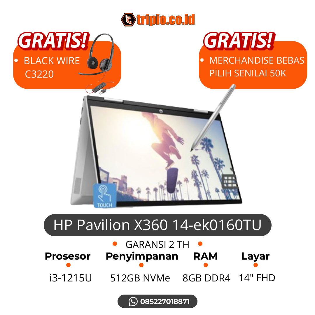 Jual Hp Pavilion X360 14-ek0160tu I3-1215u 8gb 512gb 14″touch Win Ohs ...