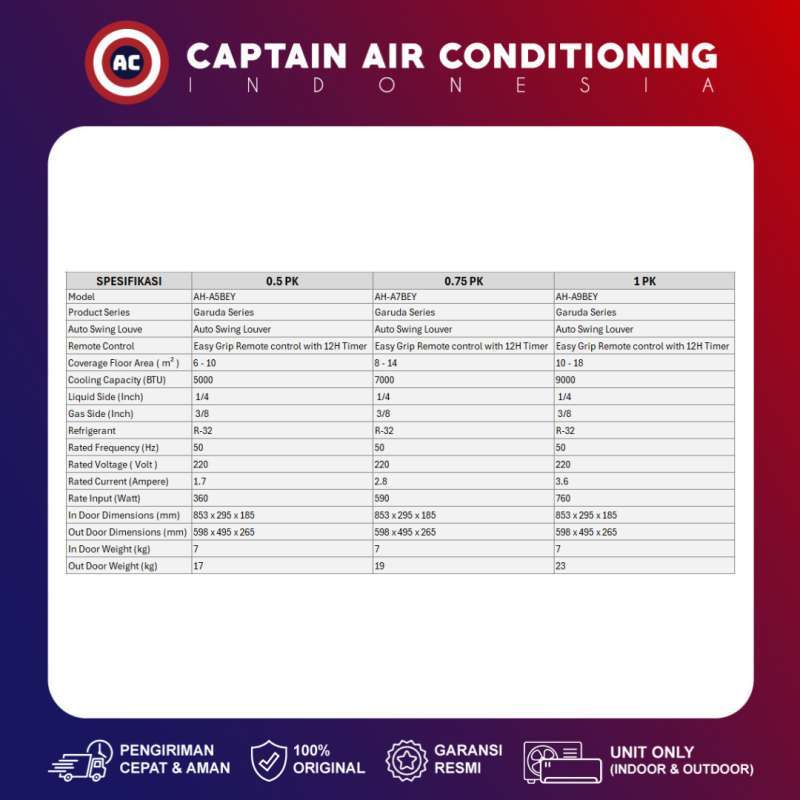 Jual Sharp Ac Split Aha9bey / Ah-a9bey 1 Pk Standard Di Seller Captain ...