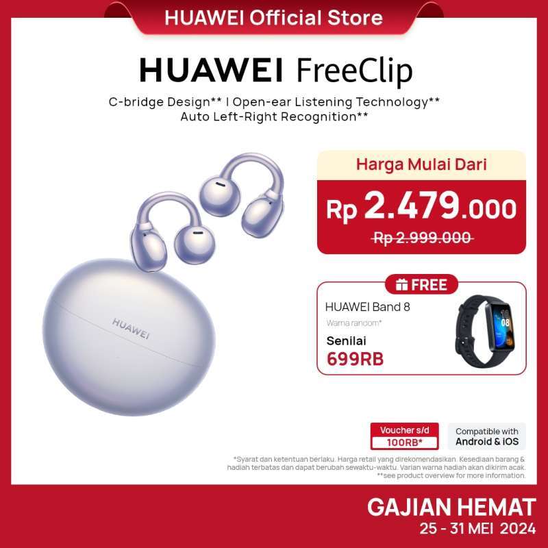 Promo Huawei Freeclip Open-ear Tws Earphone | Fashionable C-bridge ...