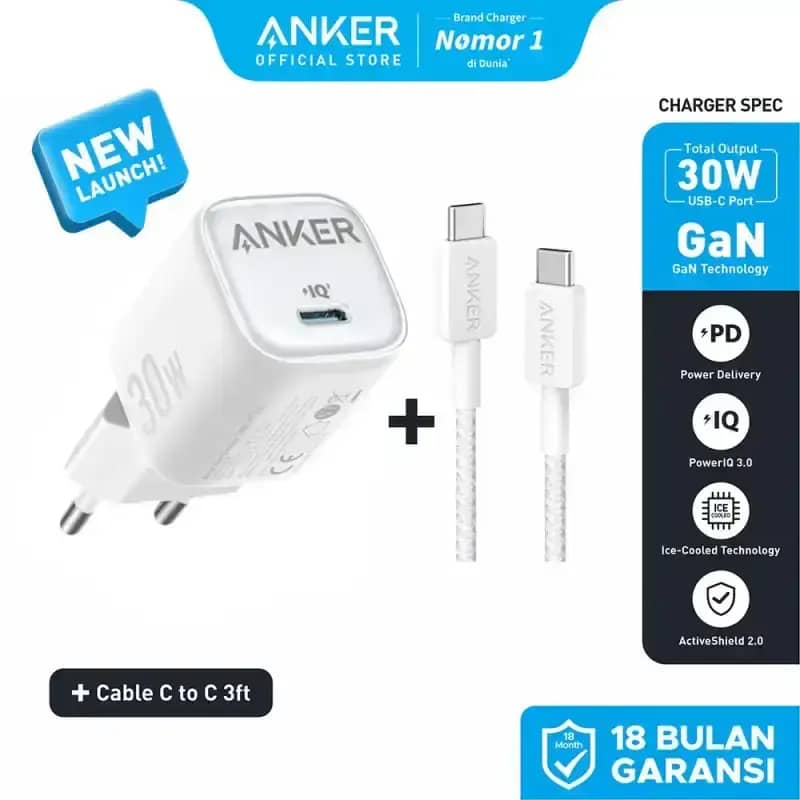 Promo Anker Wall Charger Adaptor Gan USB Type C Lightning Mfi Fast ...