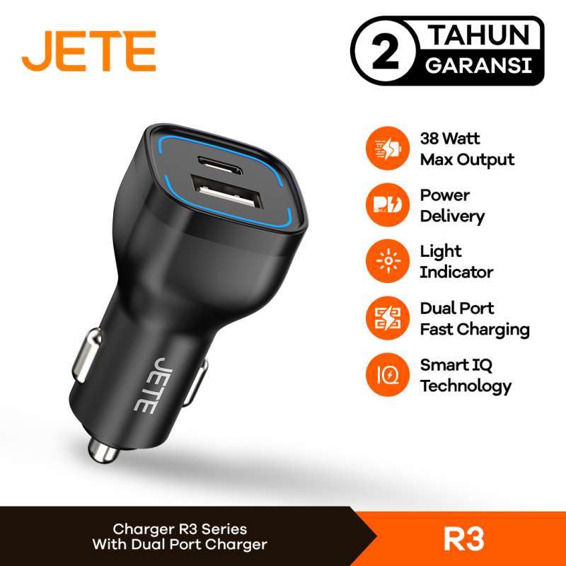 Promo Jete R3 Charger Mobil | Car Charger Dual Output USB & Type-c Pd ...