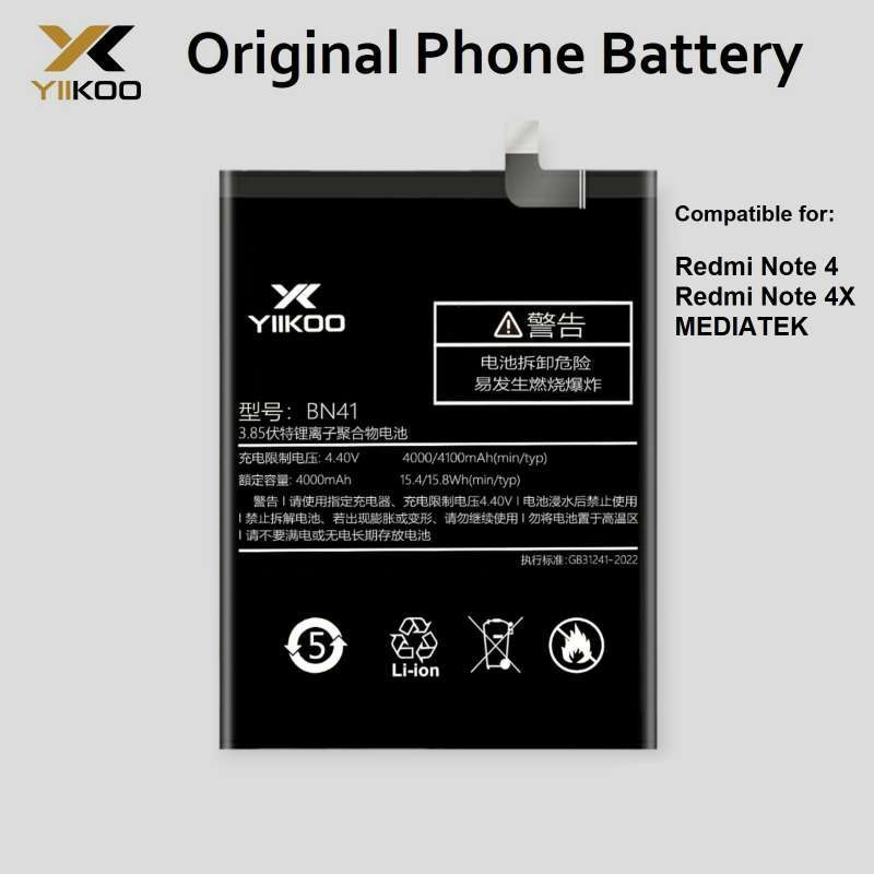 Jual Yiikoo Baterai Xiaomi Bn41 Redmi Note 4 4x Mediatek Real Capacity ...