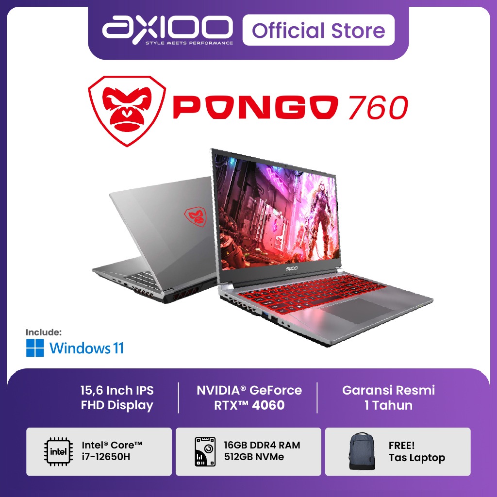 Promo Axioo Pongo 760 Gaming Laptop [i7-12650h/rtx 4060 8g/16gb Ddr4/512gb Gen4/rgb/win 11 Pro ...