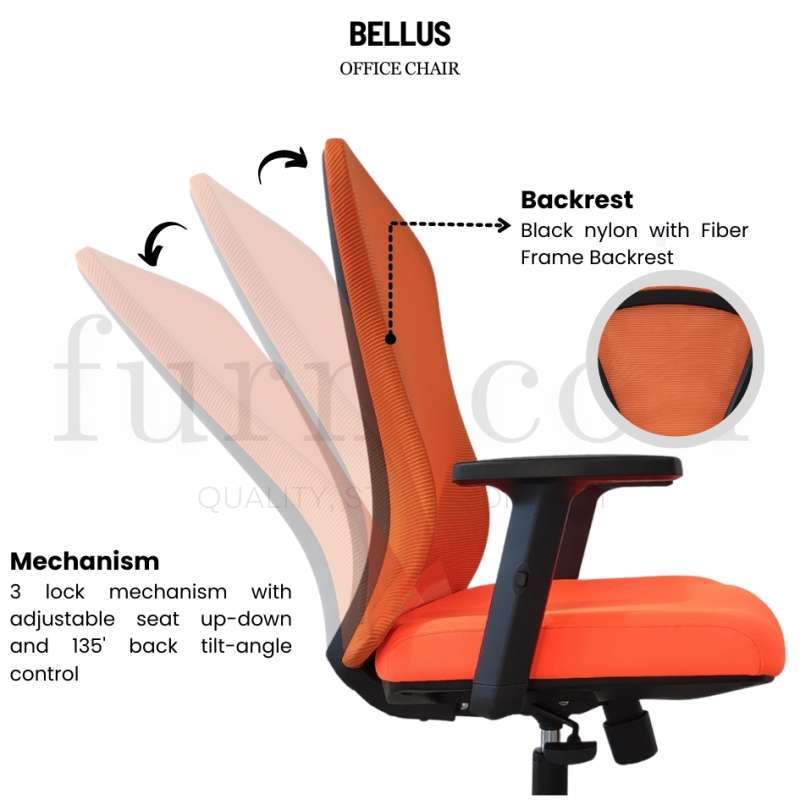 Jual Kursi Kantor Ergonomis Furnicon Bellus Orange / Kursi Kerja Office ...