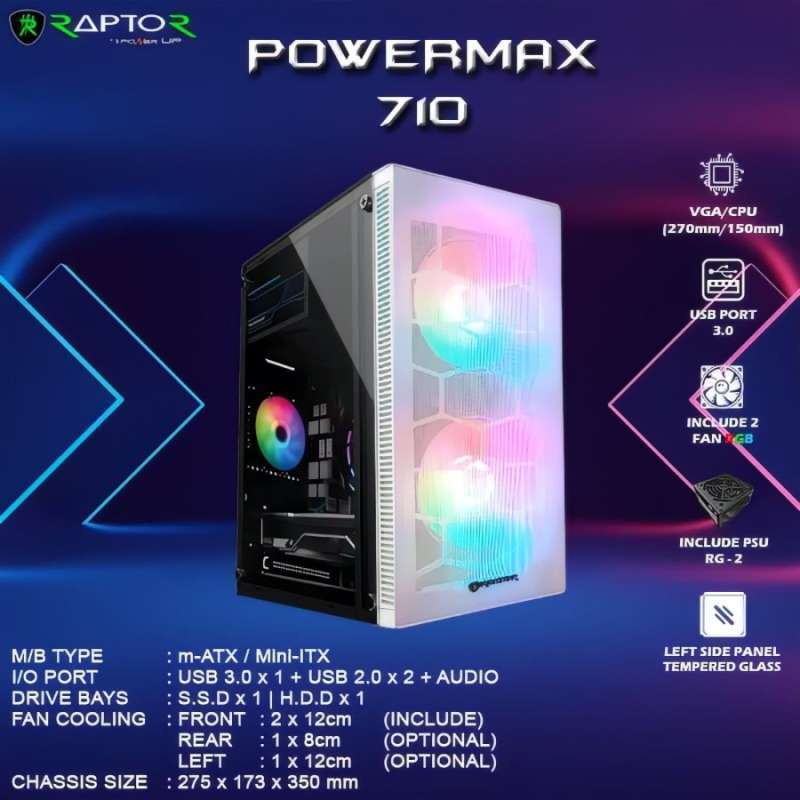 Jual Casing Gaming Raptor Powermax 710 - include PSU RG & 2 FAN RGB ...